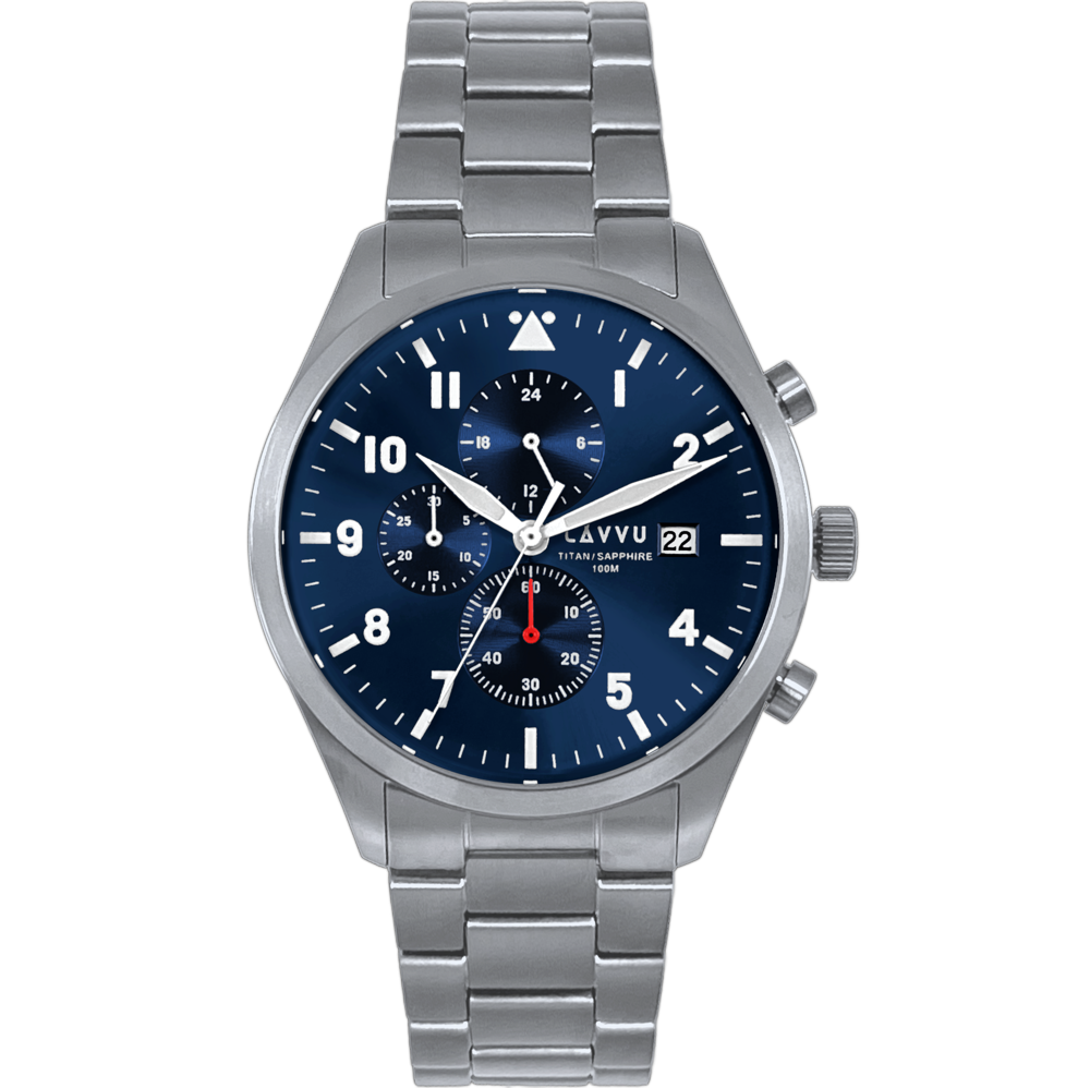 LAVVU Pánské titanové hodinky PILOT Chronograph Deep Blue 100M Sapphire ...